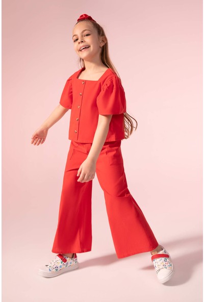 DeFacto Kız Çocuk Geniş Paça Keten Görünümlü Pantolon X2242A622SM DeFacto Kız Çocuk Geniş Paça Keten Görünümlü Pantolon X2242A622SM
