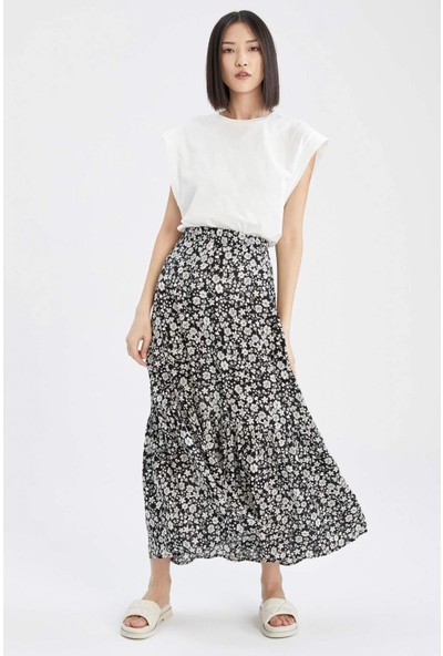 DeFacto Çiçek Desenli Kat Kat Midi Etek X6703AZ22SP