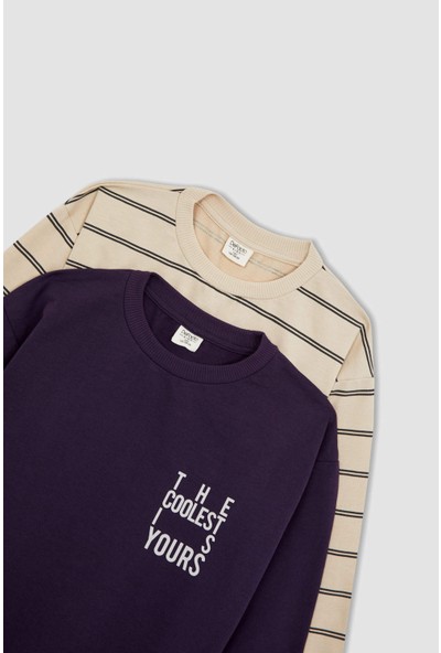 DeFacto Erkek Çocuk Oversize Fit Çizgili Sırt Baskılı 2'li Sweatshirt W7892A622SP