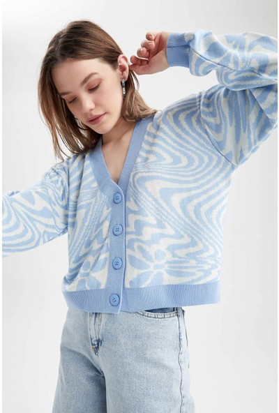 DeFacto Regular Fit V Yaka Jakarlı Triko Hırka X2714AZ22SP DeFacto Regular Fit V Yaka Jakarlı Triko Hırka X2714AZ22SP