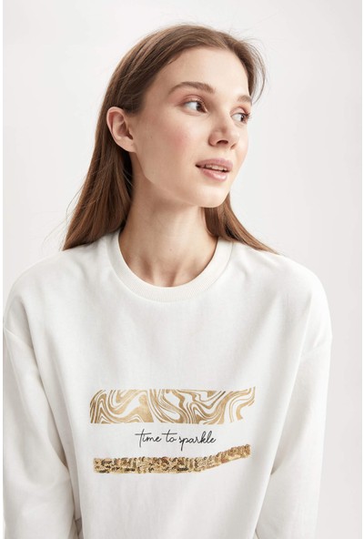 DeFacto Relax Fit Baskılı Uzun Kollu İnce Kumaş Sweatshirt Tunik X4782AZ22SM