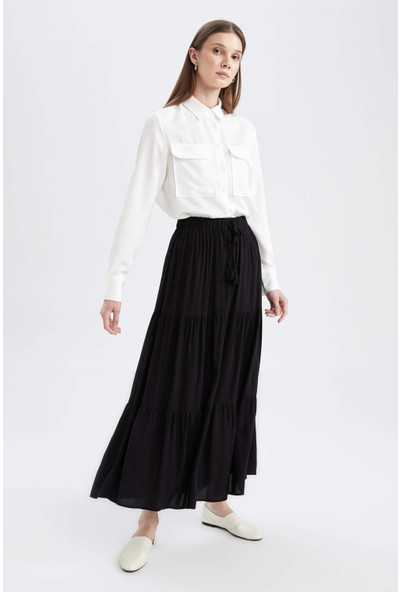DeFacto Regular Fit Volanlı Uzun Viskon Etek X1805AZ22SM