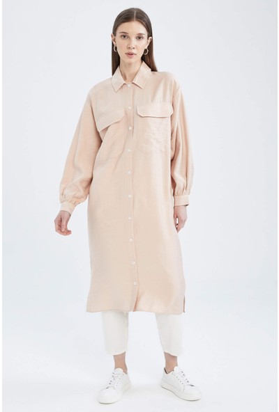 DeFacto Relax Fit Uzun Kollu Cepli Uzun Gömlek Tunik X2475AZ22SM