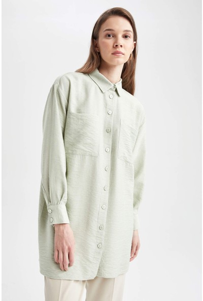 DeFacto Relax Fit Çift Cepli Uzun Kollu Keten Karışımlı Tunik Gömlek X2476AZ22SM DeFacto Relax Fit Çift Cepli Uzun Kollu Keten Karışımlı Tunik Gömlek X2476AZ22SM