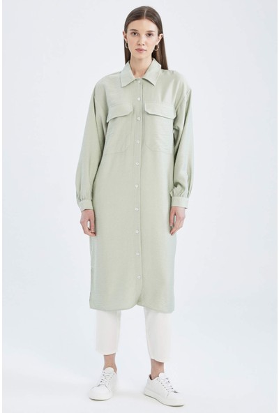 DeFacto Relax Fit Uzun Kollu Cepli Uzun Gömlek Tunik X2475AZ22SM