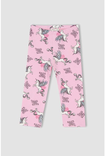 DeFacto Kız Çocuk Unicorn Desenli Kapri Boy Tayt X3278A622SM