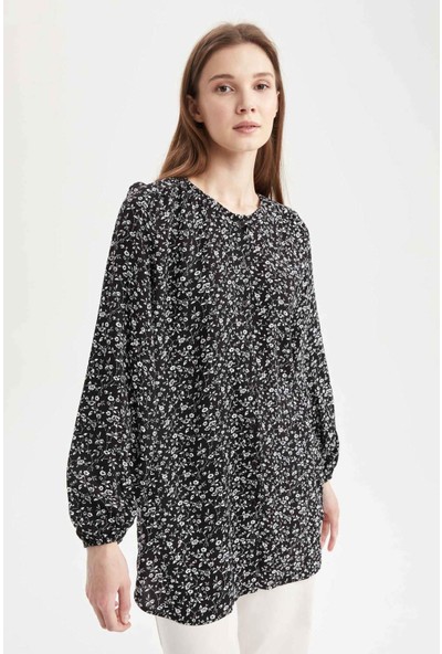 DeFacto Relax Fit Desenli Uzun Kollu Viskon Gömlek Tunik X1334AZ22SP