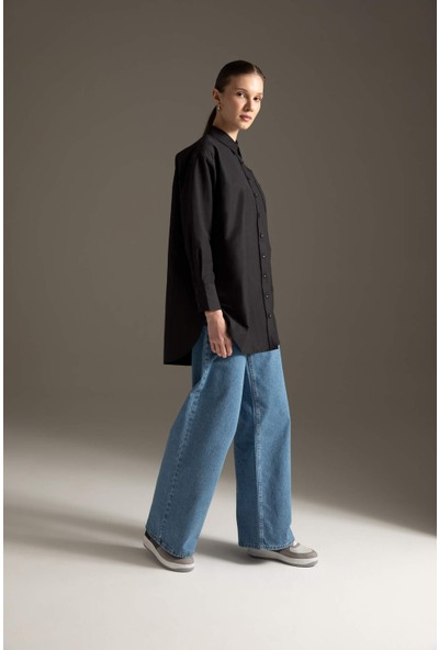 DeFacto Relax Fit Uzun Kollu Poplin Gömlek Tunik W8610AZ22SP