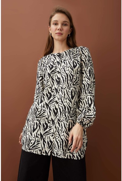 DeFacto Relax Fit Desenli Uzun Kollu Viskon Gömlek Tunik X1334AZ22SP