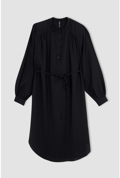 DeFacto Regular Fit Bisiklet Yaka Bağlama Detaylı Uzun Kollu Tunik X3328AZ22SM