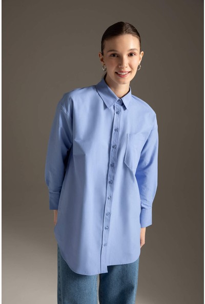 DeFacto Relax Fit Uzun Kollu Poplin Gömlek Tunik W8610AZ22SP