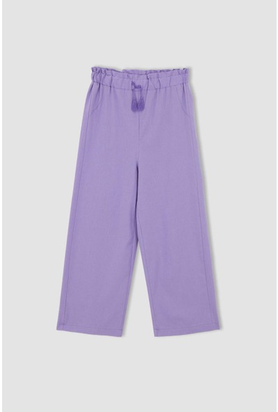 DeFacto Kız Çocuk Culotte Fit Geniş Paça Keten Görünümlü Pantolon T3875A622SM