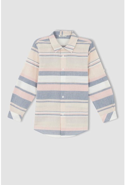 DeFacto Erkek Çocuk Regular Fit Çizgili Keten Görünümlü Uzun Kollu Gömlek W8413A622SP DeFacto Erkek Çocuk Regular Fit Çizgili Keten Görünümlü Uzun Kollu Gömlek W8413A622SP