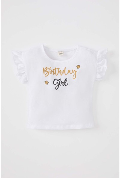 DeFacto Kız Bebek Regular Fit Baskılı Bisiklet Yaka Kısa Kollu Tişört X6781A222SM
