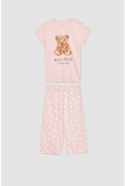 DeFacto Kız Çocuk Ayıcık Baskılı Pamuklu Kısa Kollu Kapri Pijama Takımı X6409A622SP DeFacto Kız Çocuk Ayıcık Baskılı Pamuklu Kısa Kollu Kapri Pijama Takımı X6409A622SP