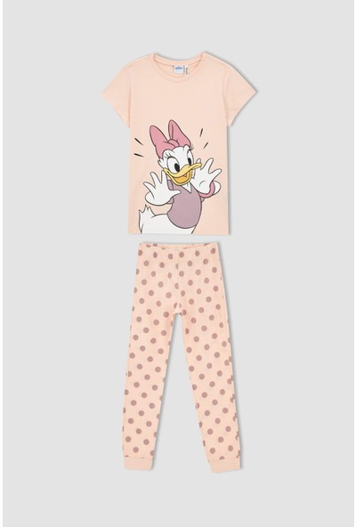 DeFacto Kız Çocuk Daisy Duck Lisanslı Regular Fit Kısa Kollu Pamuklu Pijama Takım W7270A622SP DeFacto Kız Çocuk Daisy Duck Lisanslı Regular Fit Kısa Kollu Pamuklu Pijama Takım W7270A622SP