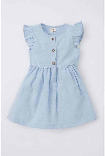 DeFacto Kız Bebek 23 Nisan Bisiklet Yaka Düğmeli Keten Görünümlü Elbise X1917A222SP