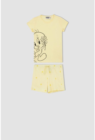 DeFacto Kız Çocuk Tweety Lisanslı Kısa Kollu Pamuklu Pijama Takım W6896A622SP