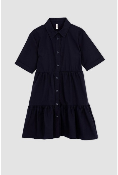 DeFacto Kız Çocuk Regular Fit Gömlek Yaka Kısa Kollu Pamuklu Poplin Midi Elbise W7749A622SM DeFacto Kız Çocuk Regular Fit Gömlek Yaka Kısa Kollu Pamuklu Poplin Midi Elbise W7749A622SM