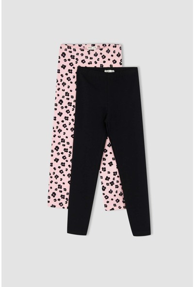 DeFacto Kız Çocuk Slim Fit Çiçek Desenli 2'li Uzun Tayt X5024A622SP