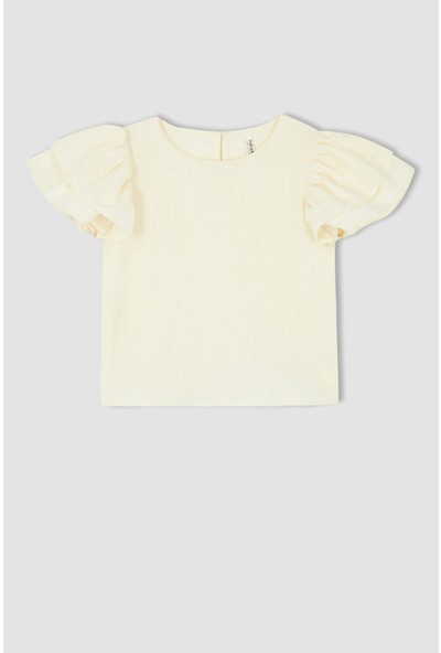 DeFacto Kız Çocuk Coool Regular Fit Kısa Kollu Keten Görünümlü Kısa Kollu Bluz X3231A622SM DeFacto Kız Çocuk Coool Regular Fit Kısa Kollu Keten Görünümlü Kısa Kollu Bluz X3231A622SM