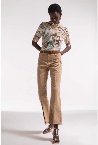 DeFacto Yüksek Bel İspanyol Yırtmaçlı Paça Gabardin Pantolon X0863AZ22SP