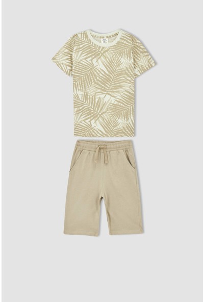 DeFacto Erkek Çocuk Palmiye Desenli Kısa Kollu Tişört ve Şort Takımı U5310A622SP
