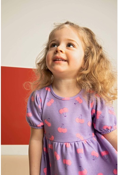 DeFacto Kız Bebek Çiçek Desenli Waffle Dokulu Kısa Kollu Yazlık Elbise X1964A222SP