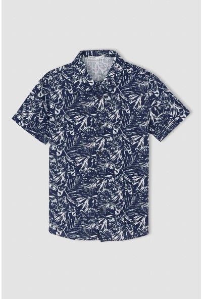 DeFacto Erkek Çocuk Regular Fit Desenli Dik Yaka Kısa Kollu Poplin Gömlek W9465A622SM