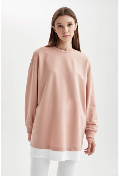 DeFacto Regular Fit Bisiklet Yaka Etek Ucu Parça Detaylı Sweatshirt Tunik X1851AZ22SP