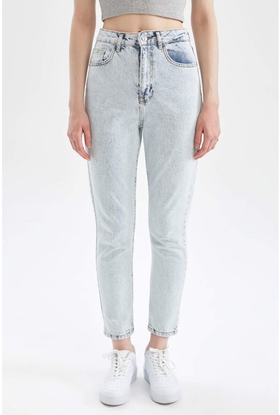 DeFacto Lina Yıkamalı Mom Fit Yüksek Bel Jean Pantolon X3818AZ22SM