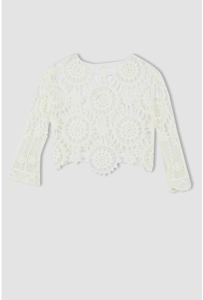 DeFacto Coool Regular Fit Bisiklet Yaka Örgü Desenli Kroşe Crop KAZAK Y6057AZ22SP DeFacto Coool Regular Fit Bisiklet Yaka Örgü Desenli Kroşe Crop KAZAK Y6057AZ22SP