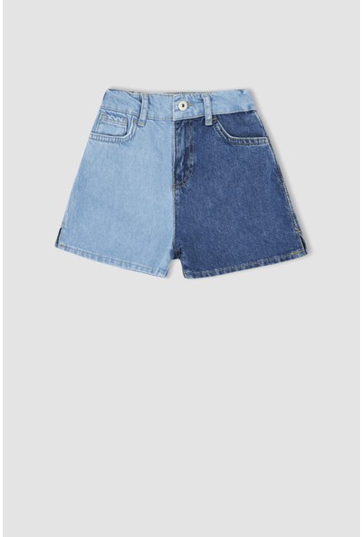 DeFacto Kız Çocuk Renk Bloklu Jean Şort X6563A622HS