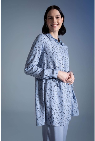 DeFacto Relax Fit Desenli Bilek Detaylı Viskon Gömlek Tunik W5674AZ22SP DeFacto Relax Fit Desenli Bilek Detaylı Viskon Gömlek Tunik W5674AZ22SP