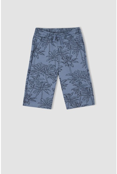 DeFacto Erkek Çocuk Palmiye Desenli Esnek Belli Uzun Bermuda Şort X8433A622SM
