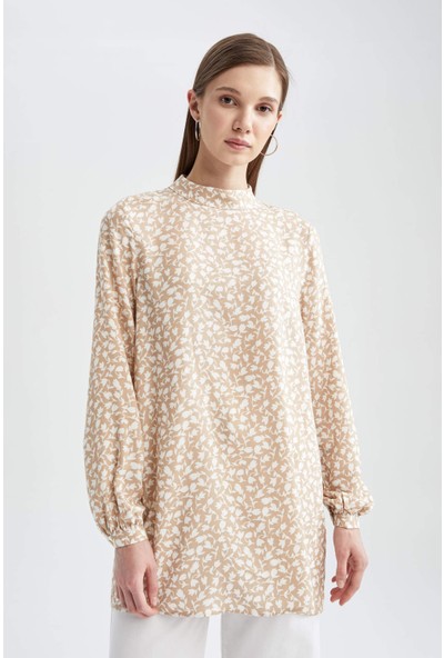 DeFacto Regular Fit Desenli Balıkçı Yaka Viskon Tunik Gömlek X1335AZ22SP