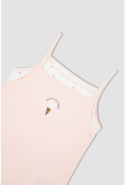 DeFacto Kız Çocuk Regular Fit Dondurma Desenli Pamuklu 2'li Atlet X0856A622SM