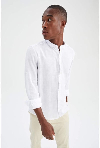 DeFacto Regular Fit Hakim Yaka Pamuklu Uzun Kollu Gömlek W3835AZ21HS