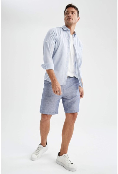 DeFacto Regular Fit Bağcıklı Keten Bermuda Şort W3993AZ21SM