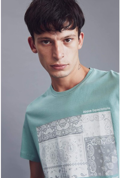 DeFacto Slim Fit Bisiklet Yaka Baskılı Pamuklu Penye Tişört W4410AZ21HS