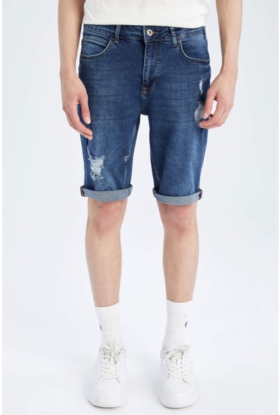 DeFacto Coool Slim Fit Sürdürülebilir Yırtık Detaylı Jean Bermuda Şort X5355AZ22HS DeFacto Coool Slim Fit Sürdürülebilir Yırtık Detaylı Jean Bermuda Şort X5355AZ22HS