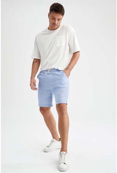 DeFacto Regular Fit Bağcıklı Keten Bermuda Şort W3993AZ21SM DeFacto Regular Fit Bağcıklı Keten Bermuda Şort W3993AZ21SM