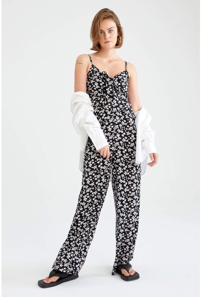 DeFacto Regular Fit V Yaka Baskılı Askılı Tulum W4239AZ21HS