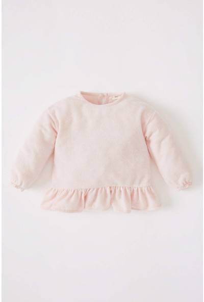 DeFacto Kız Bebek Regular Fit Volanlı Triko Görünümlü Sweatshirt W3461A221Wn DeFacto Kız Bebek Regular Fit Volanlı Triko Görünümlü Sweatshirt W3461A221Wn