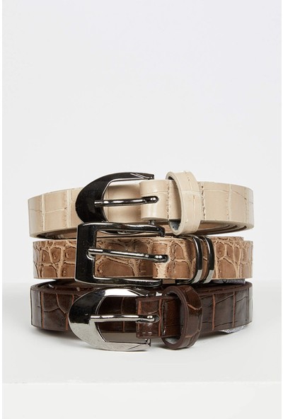 DeFacto Kadın Dikdörtgen Tokalı Suni Deri 3'lü Kemer V7616AZNS DeFacto Kadın Dikdörtgen Tokalı Suni Deri 3'lü Kemer V7616AZNS