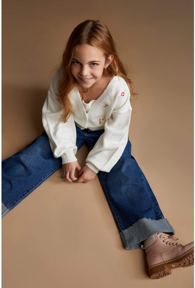 DeFacto Kız Çocuk Geniş Duble Paça Jean Pantolon V9858A621WN