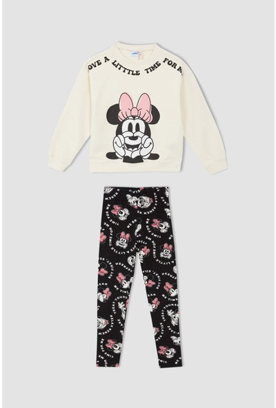 DeFacto Kız Çocuk Disney Mickey & Minnie Lisanslı Sweatshirt Tayt Takım W7119A622SP