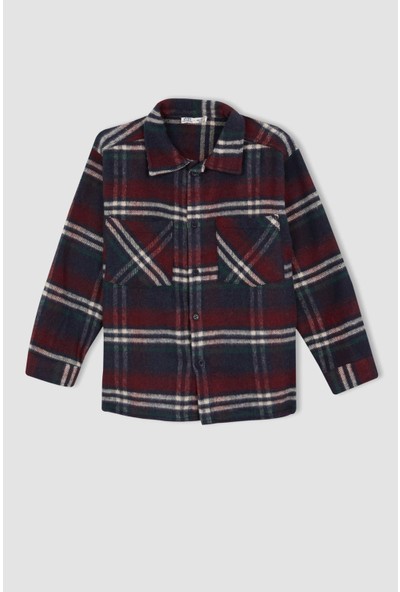 DeFacto Erkek Çocuk Kareli Sırt Baskılı Uzun Kollu Flanel Gömlek W3621A621WN