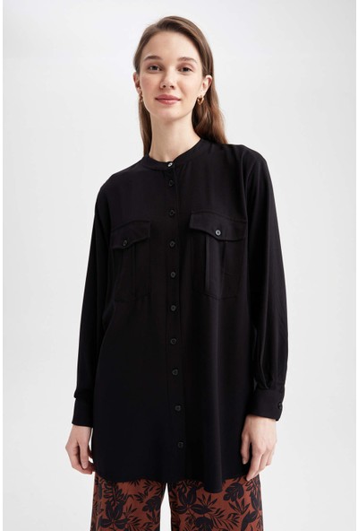 DeFacto Relax Fit Uzun Kollu Viskon Gömlek Tunik W9251AZ22SP