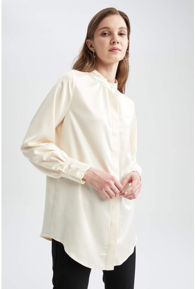 DeFacto Regular Fit Hakim Yaka Uzun Kollu Saten Tunik Gömlek W8608AZ22SP